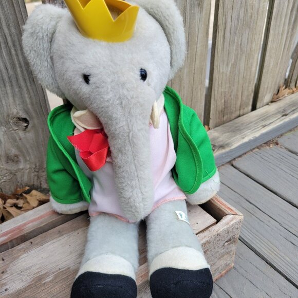 Mattel | Toys | Babar Elephant King Crown Green Suit Plush Stuffed ...